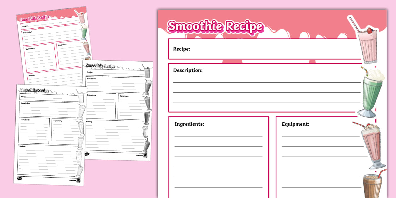 Smoothie Recipe Writing Template (teacher made) - Twinkl