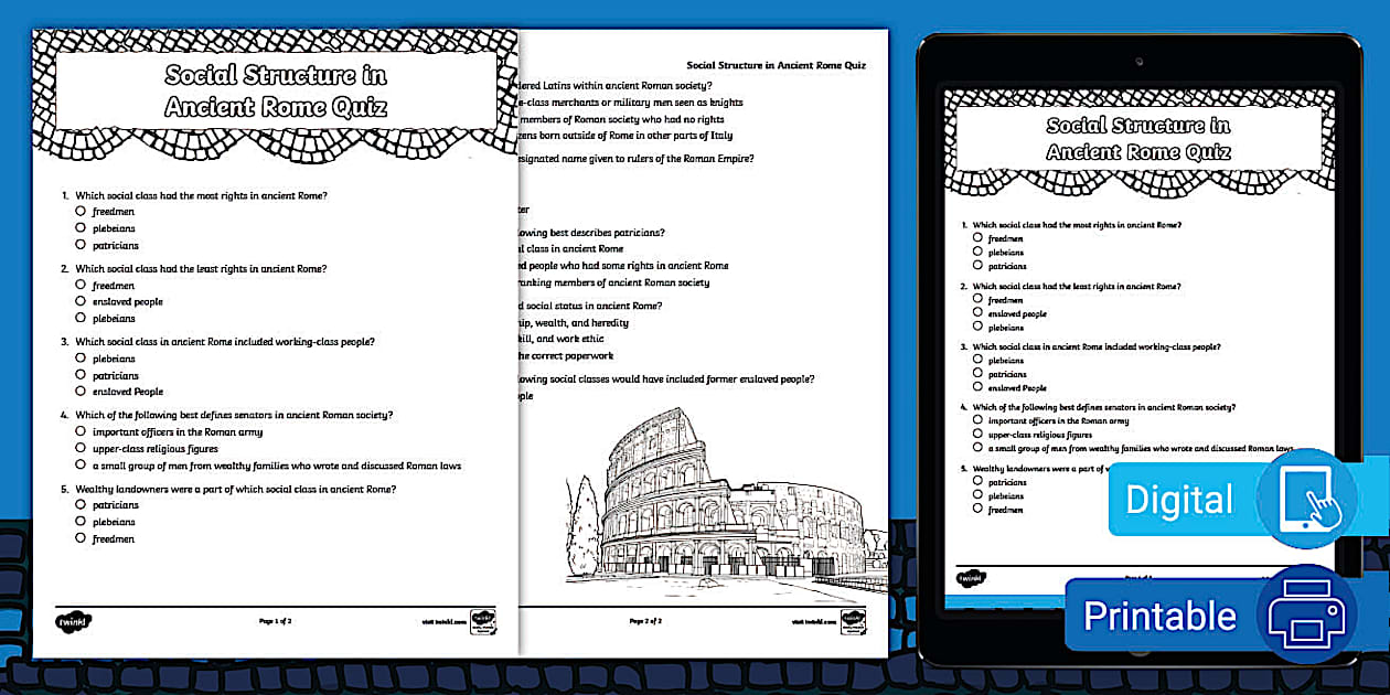 Social Structure in Ancient Rome Quiz for 6th-8th Grade