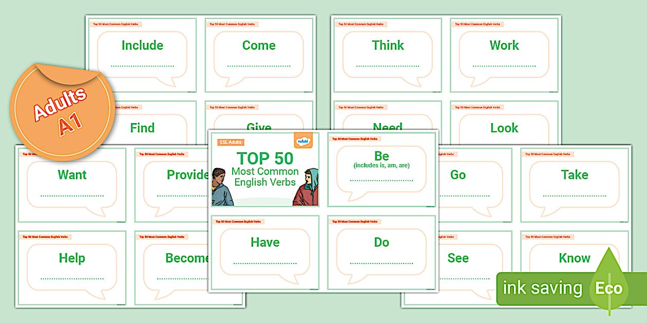 ESL Flashcards: 50 Most Common English Verbs [Adults, A1]