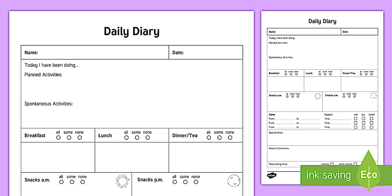 Editable Daily Care Sheet for Toddler with Nappies - Twinkl