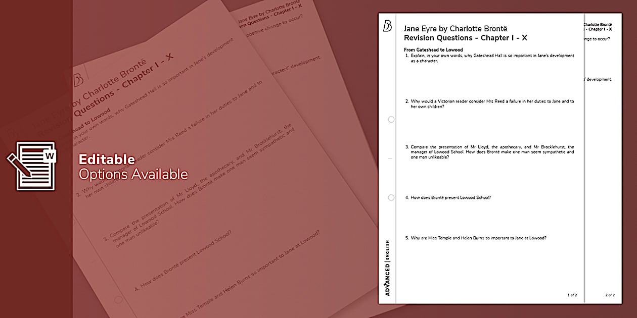 Jane Eyre Revision: Chapters I to X Revision Questions
