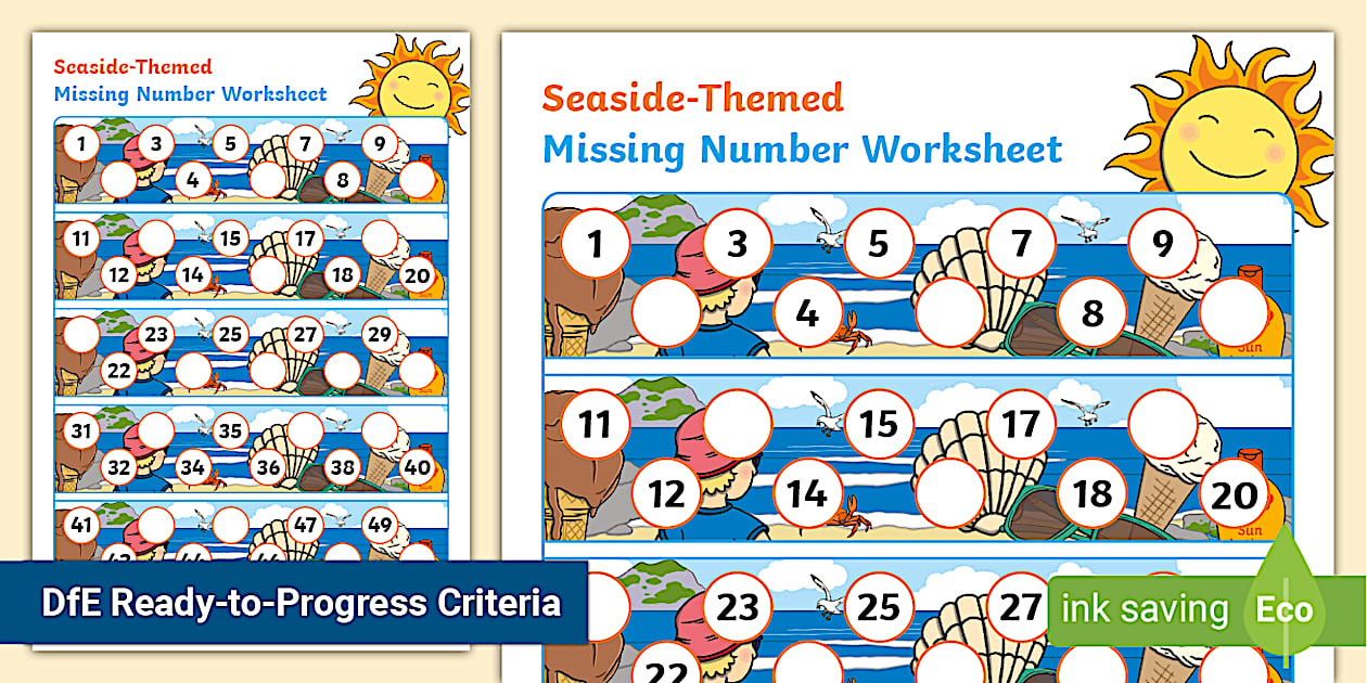 Seaside Themed Missing Number Worksheet (teacher made)