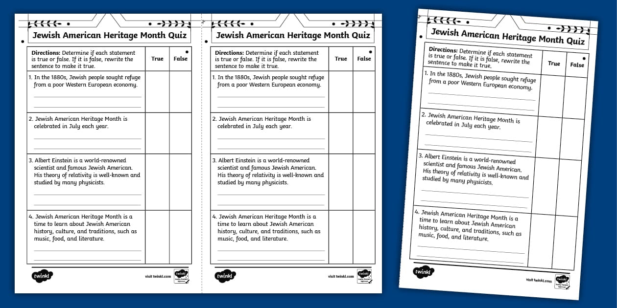 Jewish American Heritage Month Quick Quiz for 3rd-5th Grade