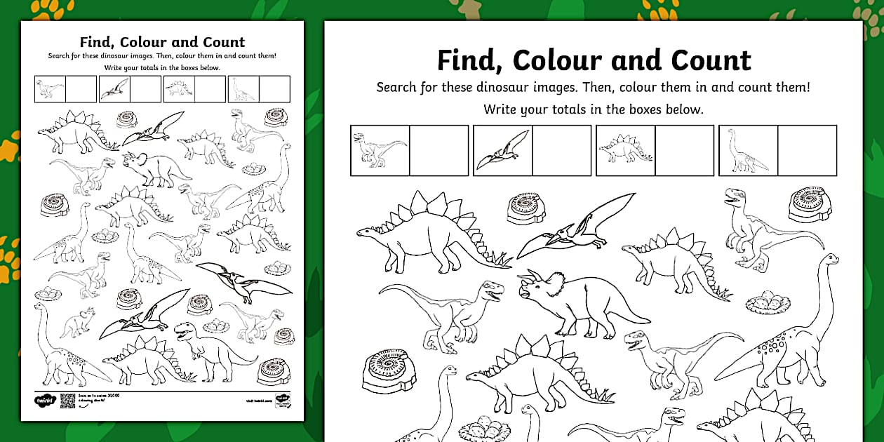 👉 Dinosaur Find, Colour and Count (teacher made) - Twinkl