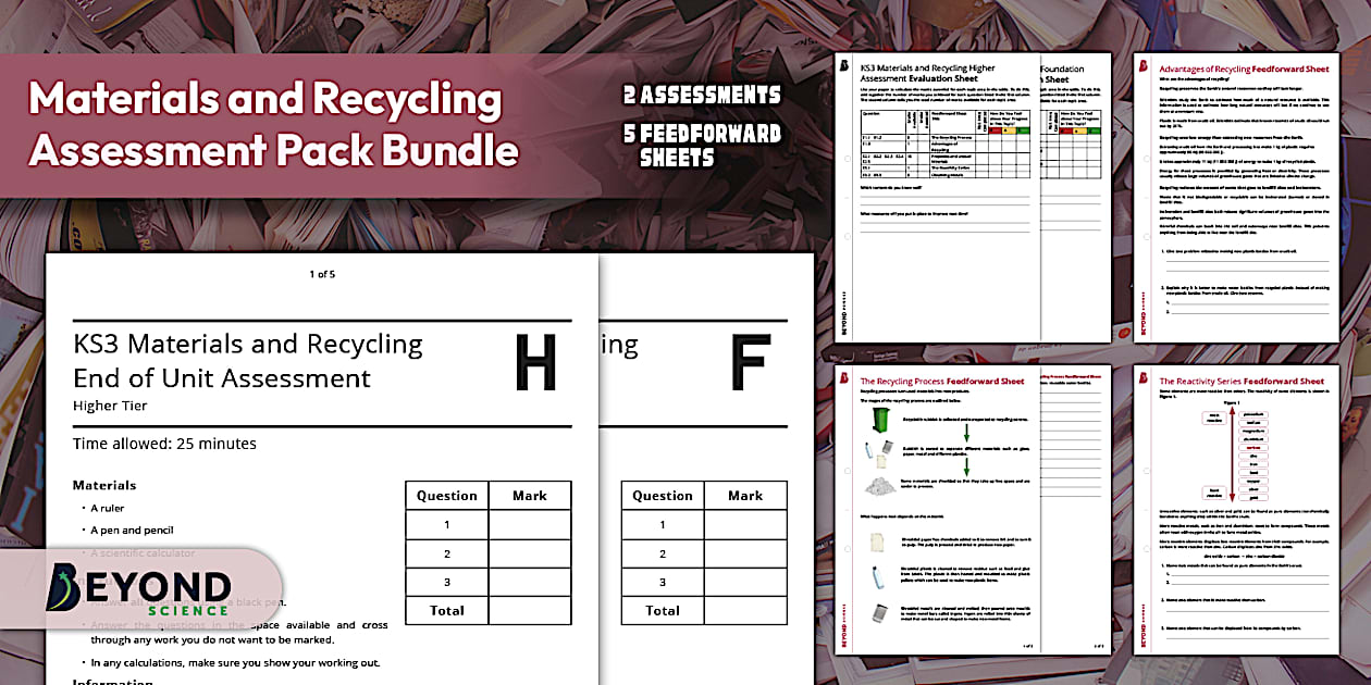 KS3 Materials and Recycling Assessment Pack Bundle