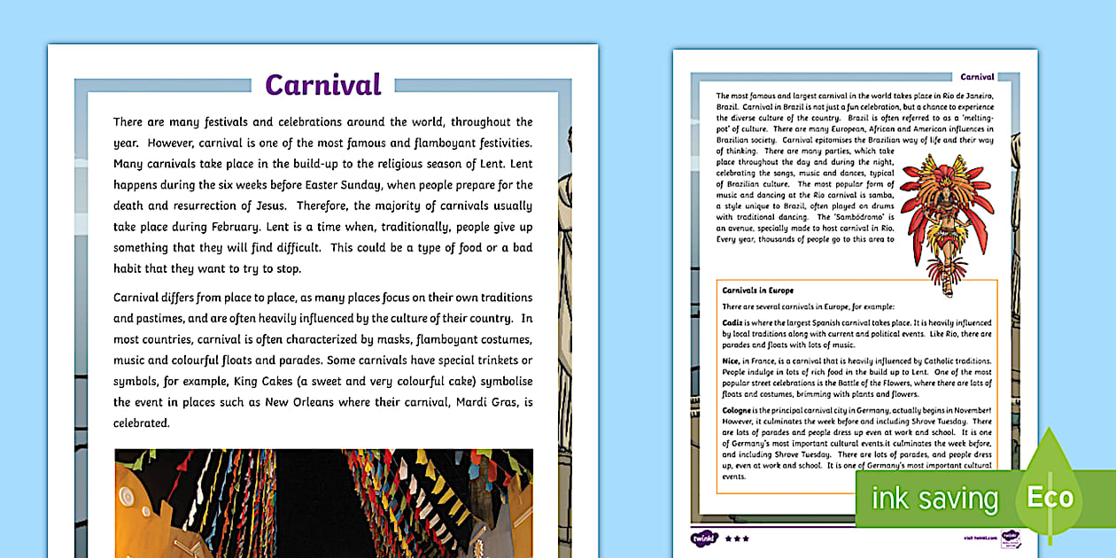 Carnival Fact File - ESL Carnival Reading - Twinkl
