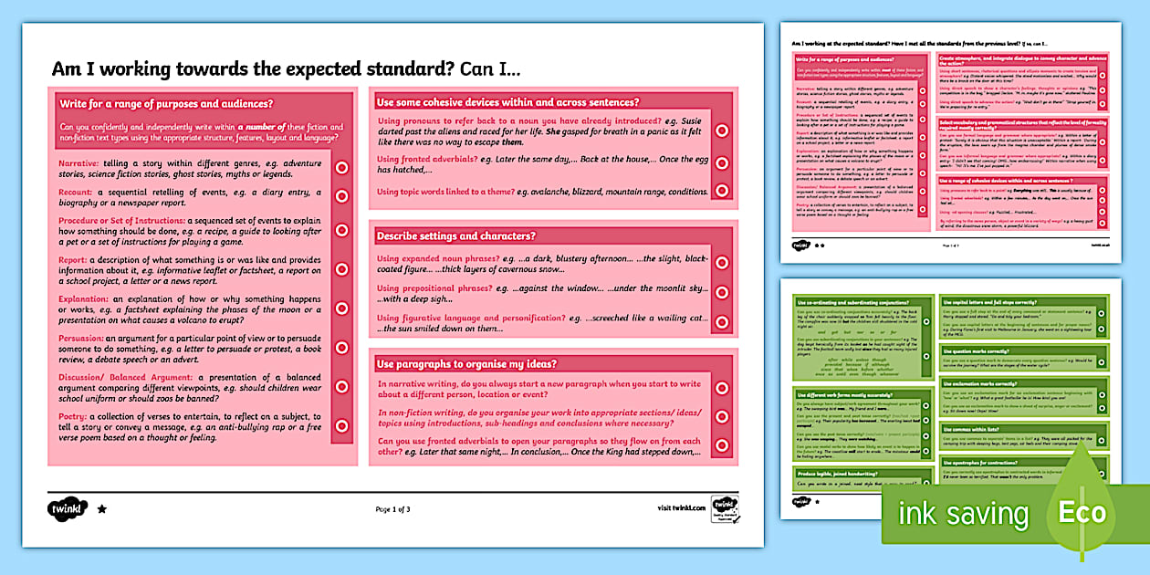 'I Can' Statements with Worked Examples Writing Assessment Pack