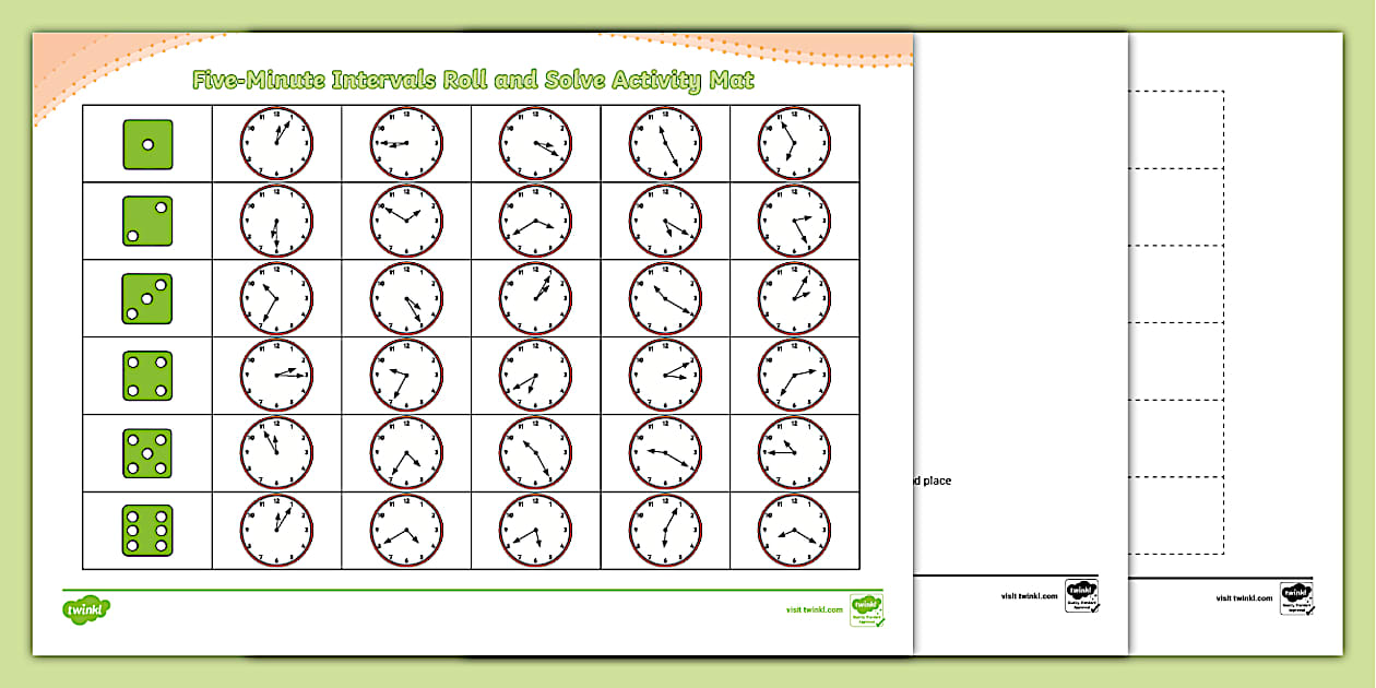 👉 Five-Minute Intervals Roll and Solve Activity Mat