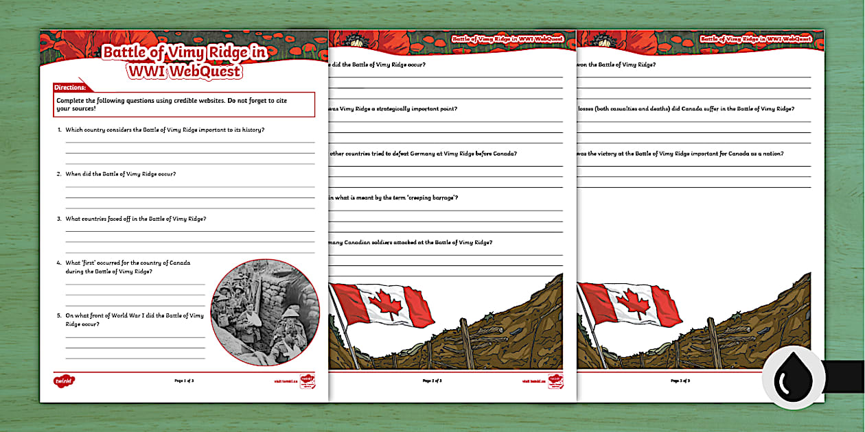 Vimy Ridge WebQuest Activity Grade 6 (teacher made) - Twinkl