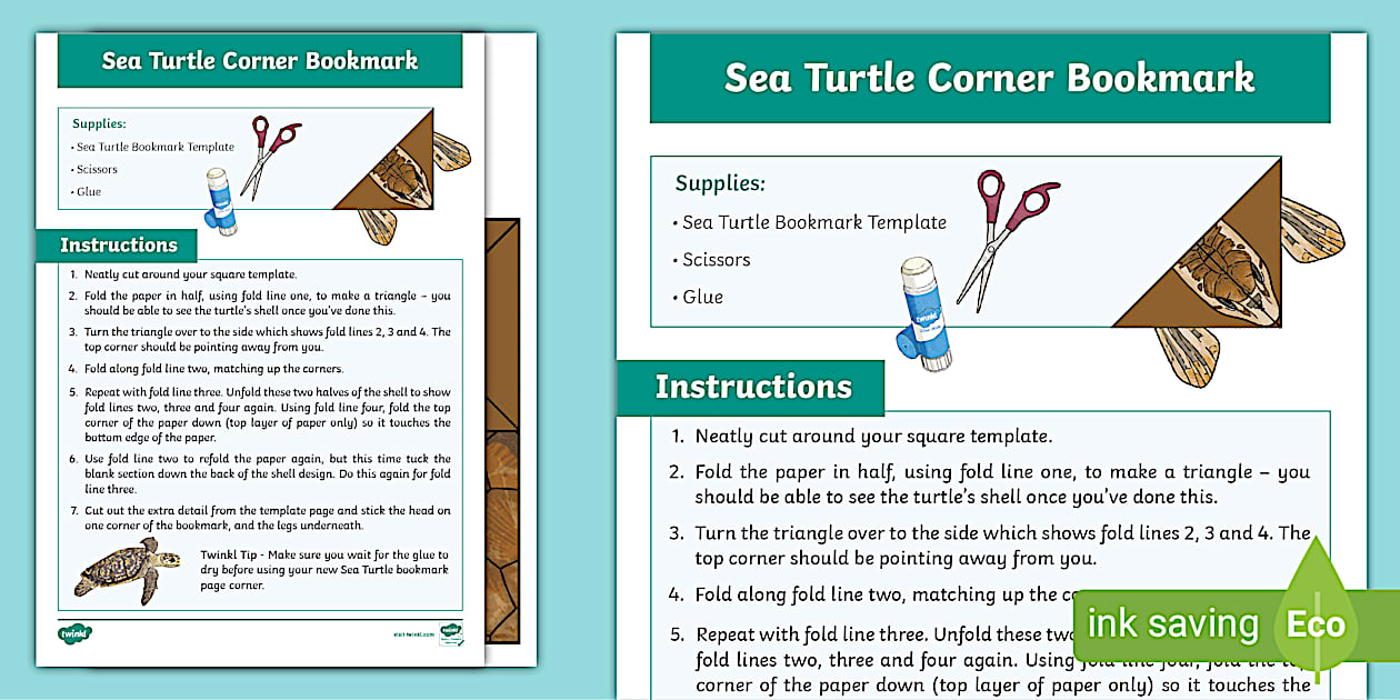 Sea Turtle Corner Bookmark Instructions - Twinkl