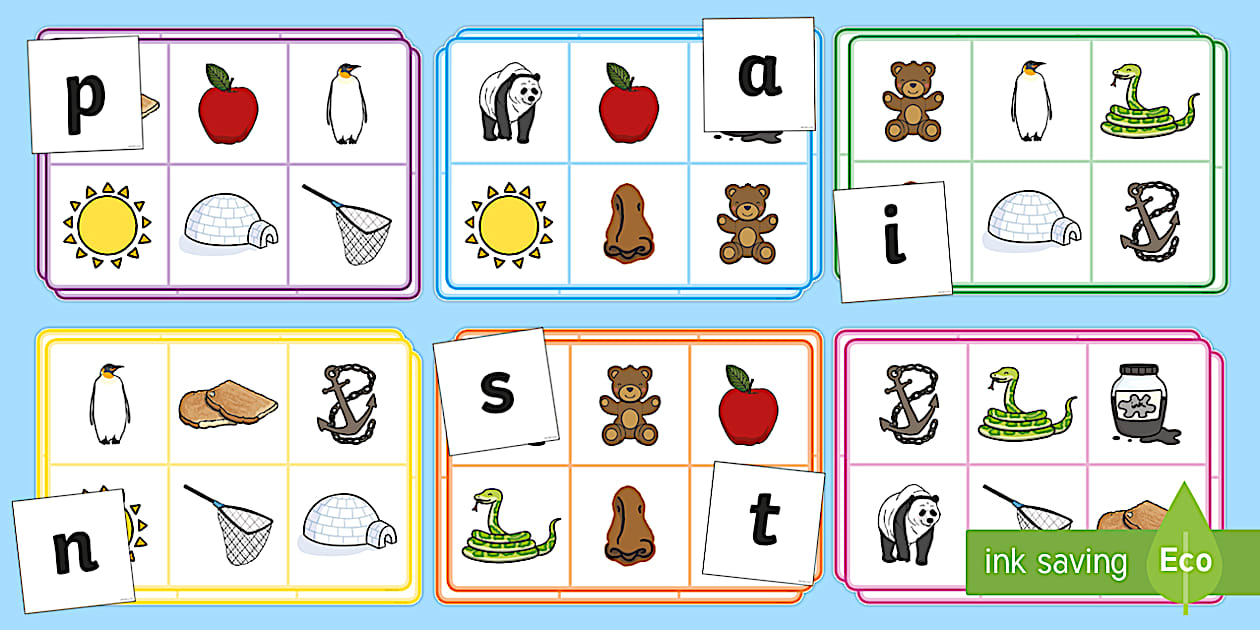 Cursive Phase 2 Phonics SATPIN Bingo Game (teacher made)