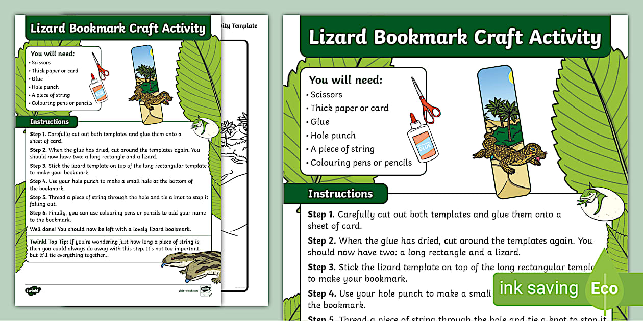 Lizard Bookmark Craft Activity | Twinkl | KS1 | Art Crafts