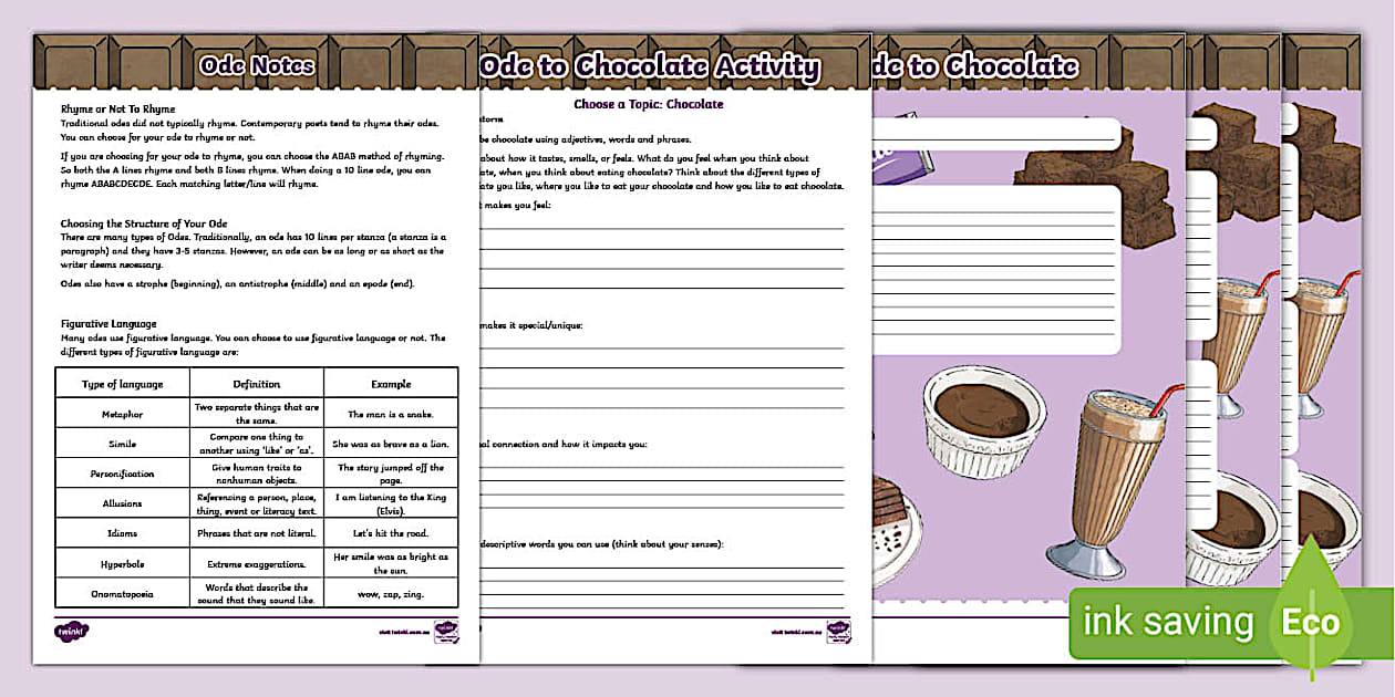 Ode to Chocolate Activity (teacher made) - Twinkl