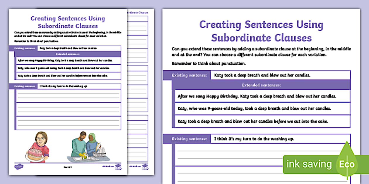 Editable Extending Sentences by Adding Subordinate Clauses Activity