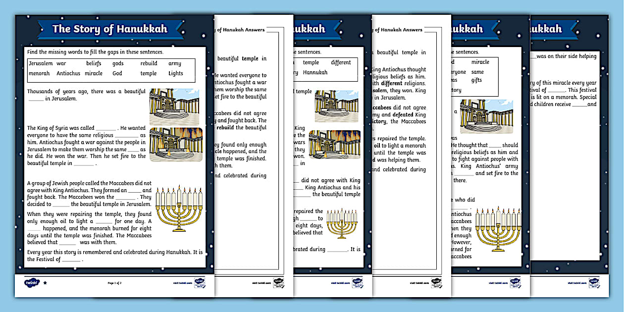 The Story of Hanukkah Differentiated Cloze Reading Sheets