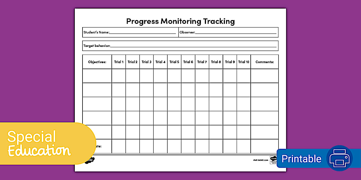Progress Monitoring Tracking Form for Special Education