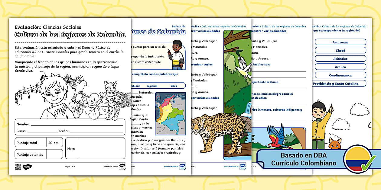 Guía de Evaluación Regiones de Colombia - Twinkl