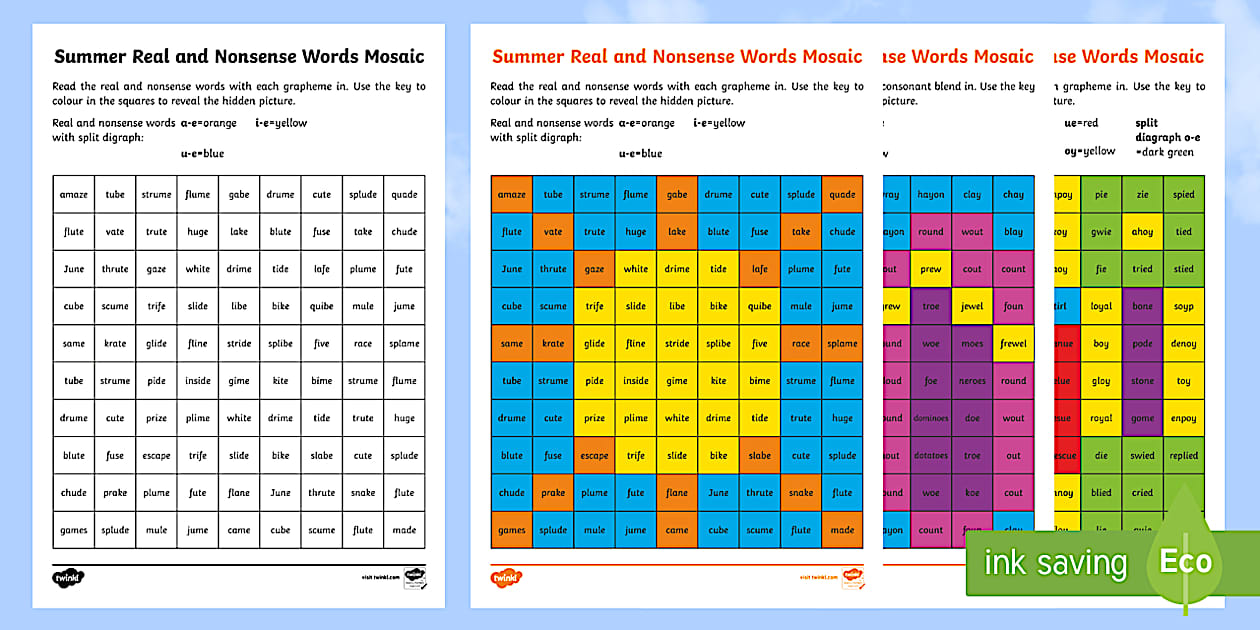 Summer Phase 5 Phonics Mosaic Worksheets (teacher made)