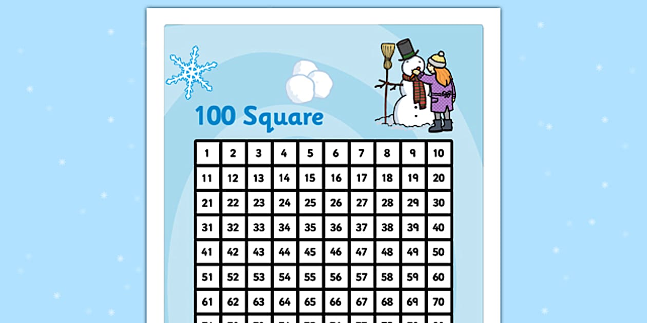 Winter Themed 100 Number Square (Hecho por educadores)