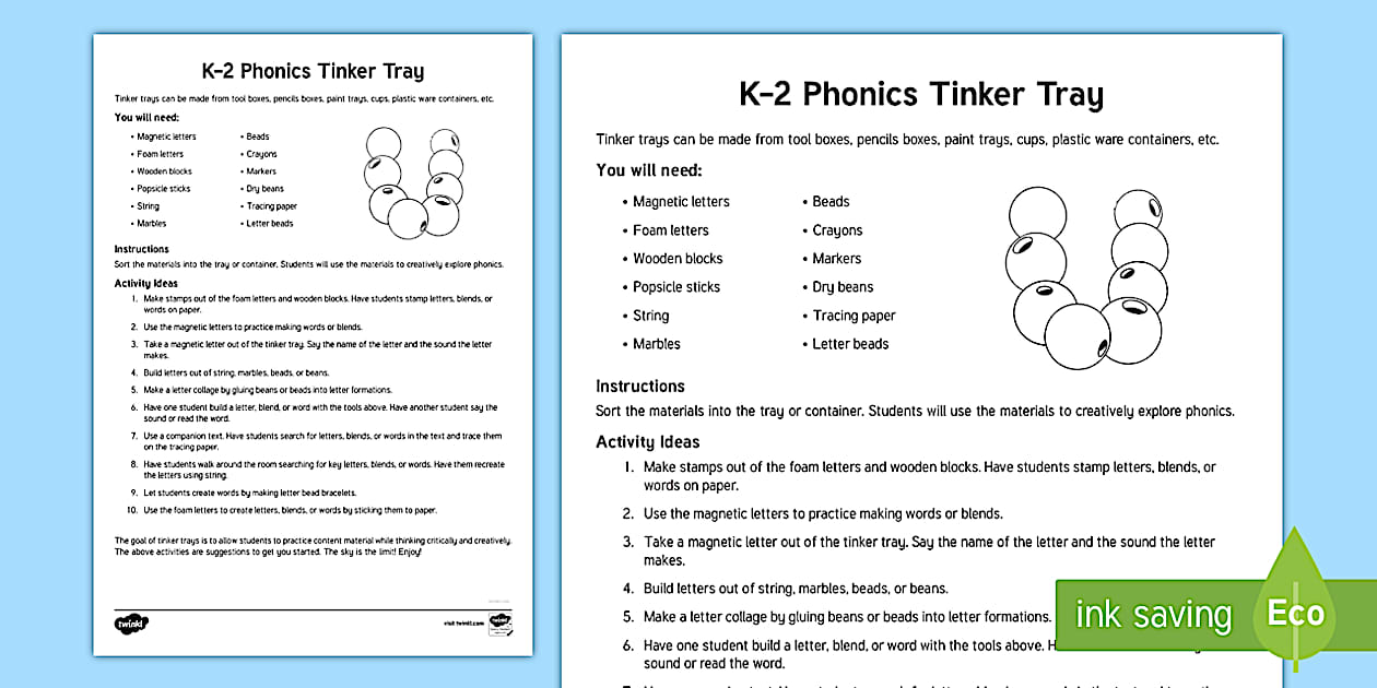 Phonics Tinker Tray Adult Guidance