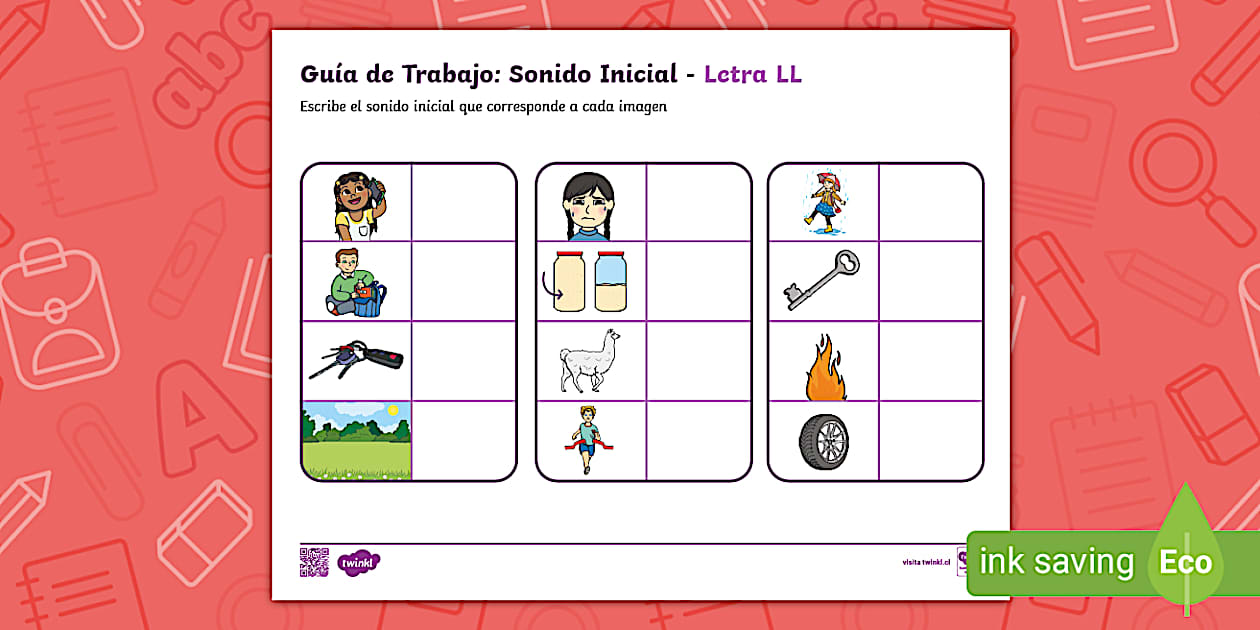 Guía de Trabajo: Sonido Inicial - Letra LL (teacher made)
