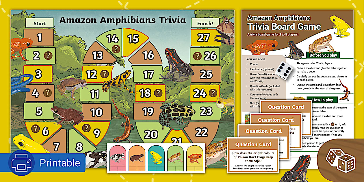 KS3 and UKS2 Amazon Amphibians Trivia Board Game for Kids