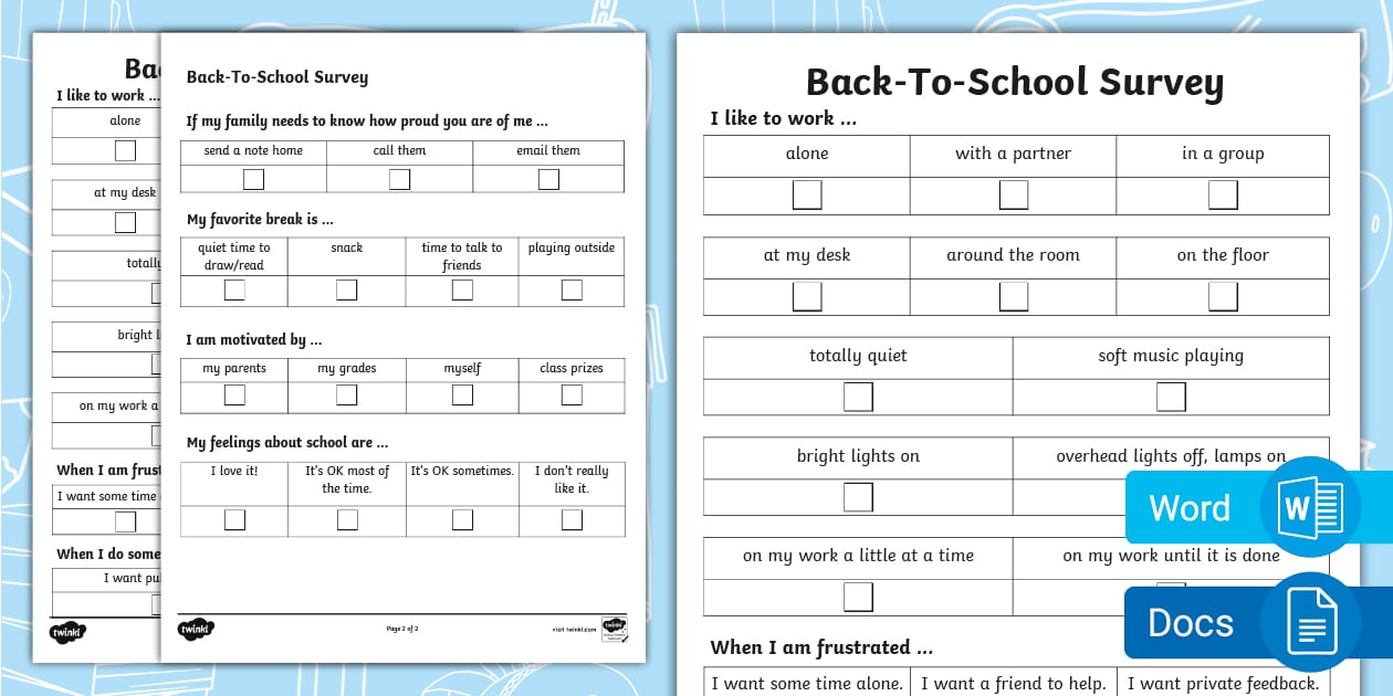 Back to School Questionnaire | Back to School | Twinkl USA