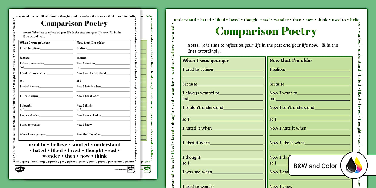 Back to School Comparison Poetry for 6th-8th Grade - Twinkl