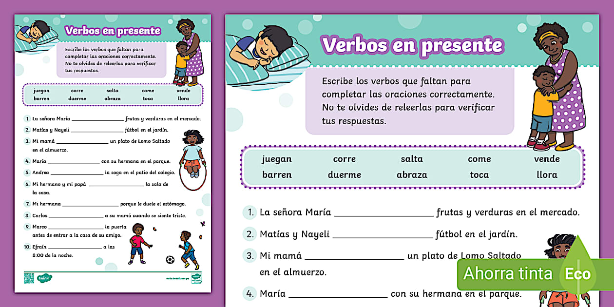Ficha de actividad: Oraciones incompletas para primaria - Verbos en ...