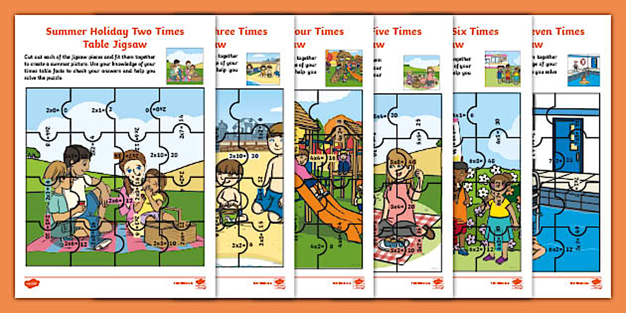 Times Tables Summer Holiday Jigsaw (teacher made) - Twinkl