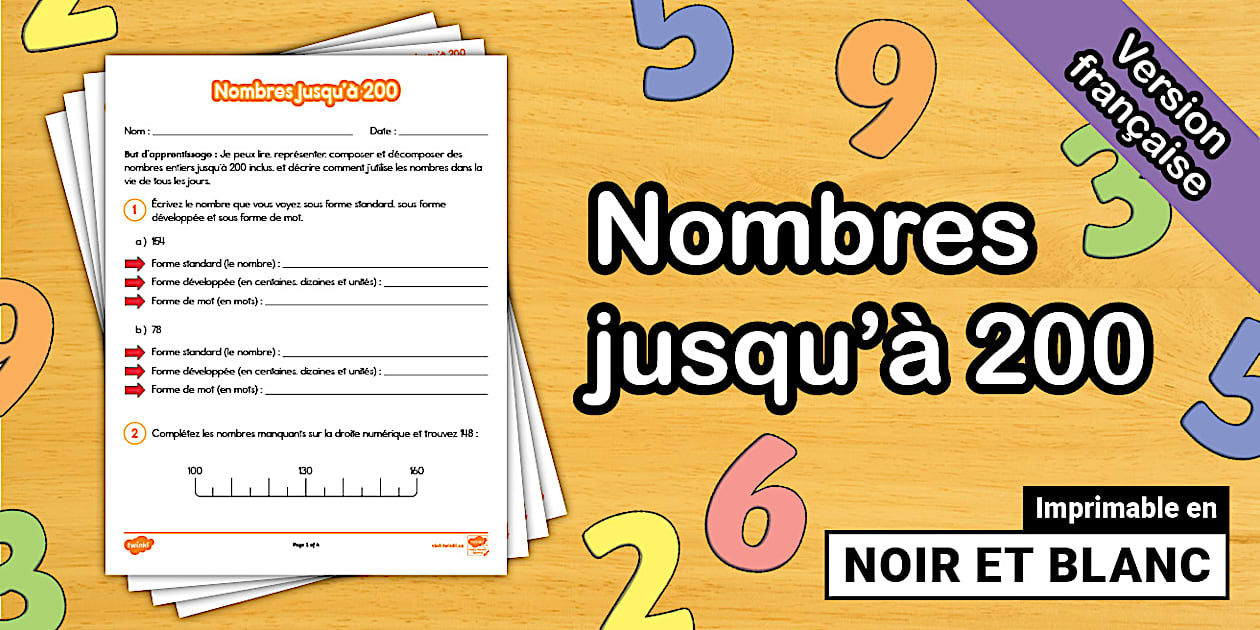 Grade 2 Number Sense Unit Test (B1.1) French