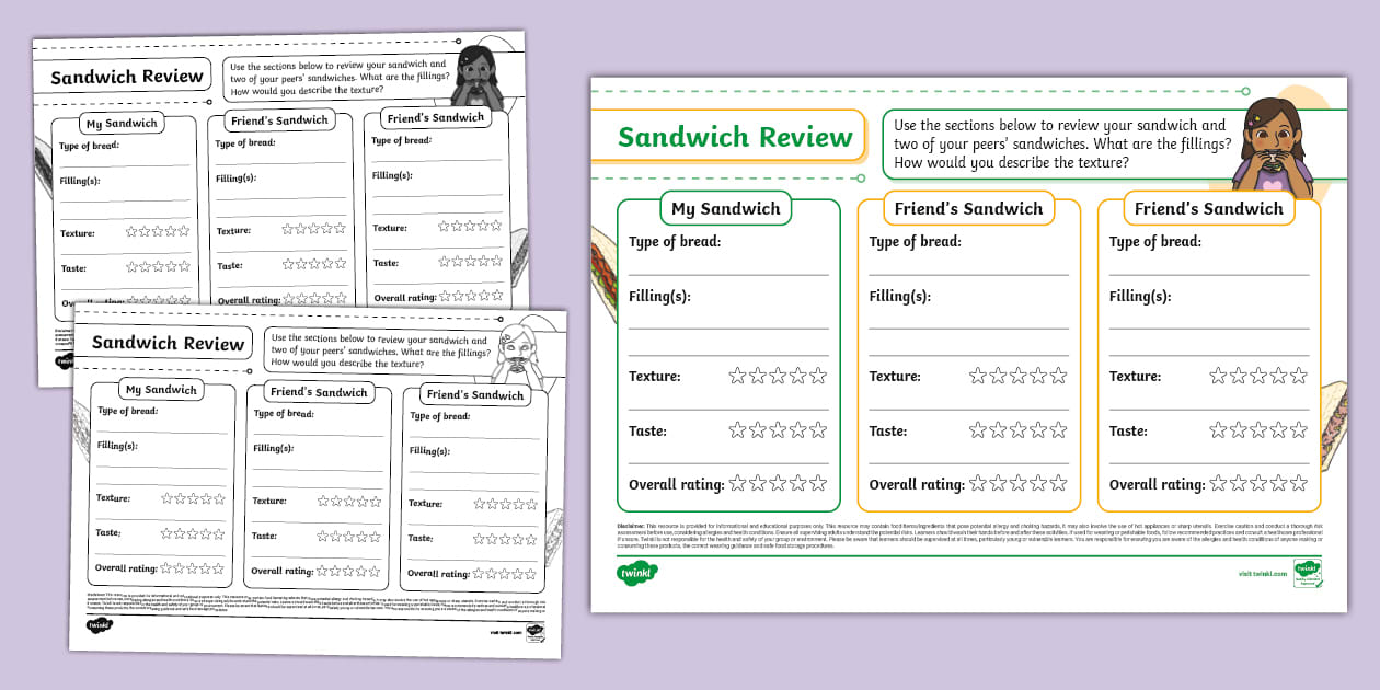 DT Sandwich Review Worksheet - Twinkl DT