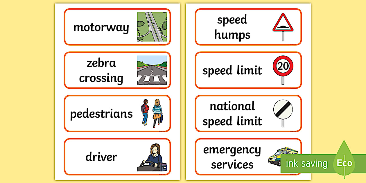 Cursive CfE (Early) Road Safety Week Word Cards - Twinkl