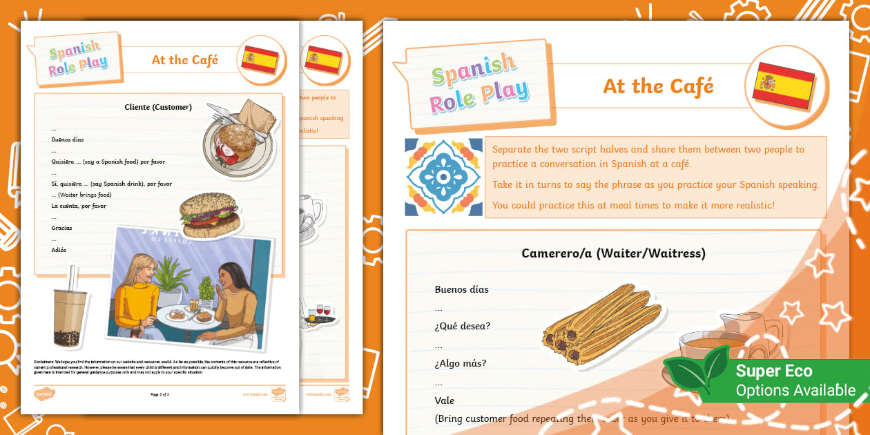 Spanish Restaurant Dialogue Worksheet | Role-Play Menu