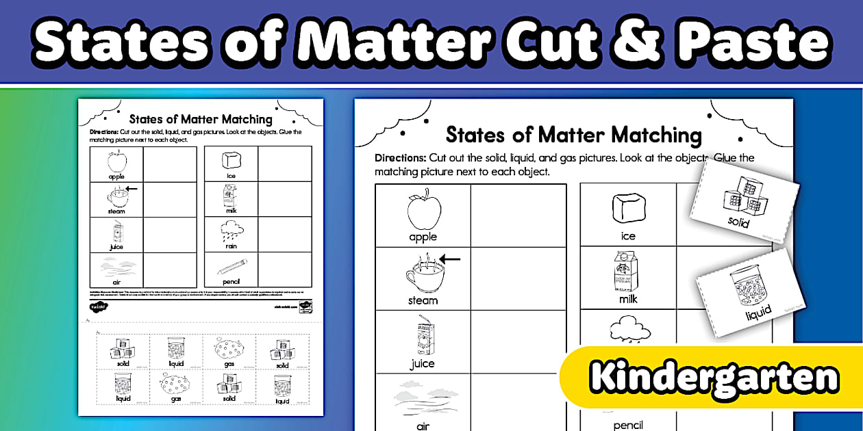 Kindergarten States of Matter Cut and Paste Matching