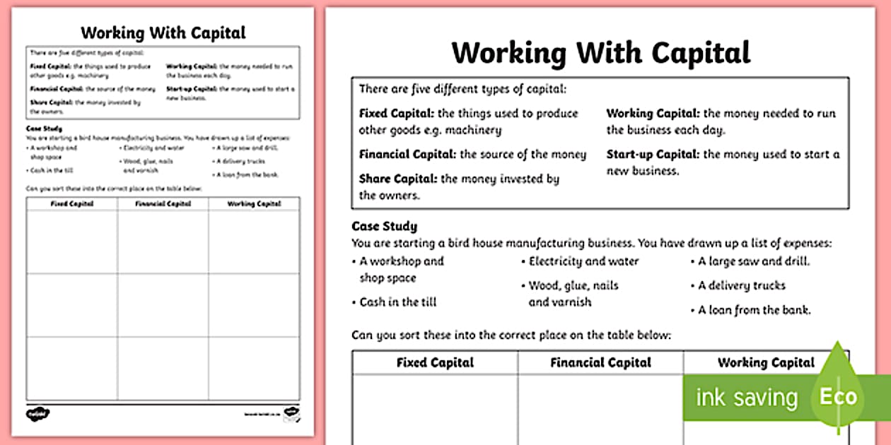 Working With Capital Worksheet (teacher made) - Twinkl