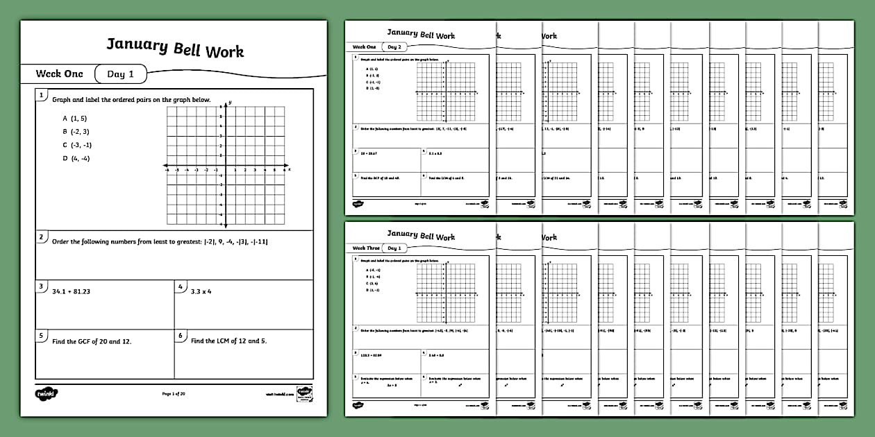 Sixth Grade Math January Bell Work Bundle (teacher made)