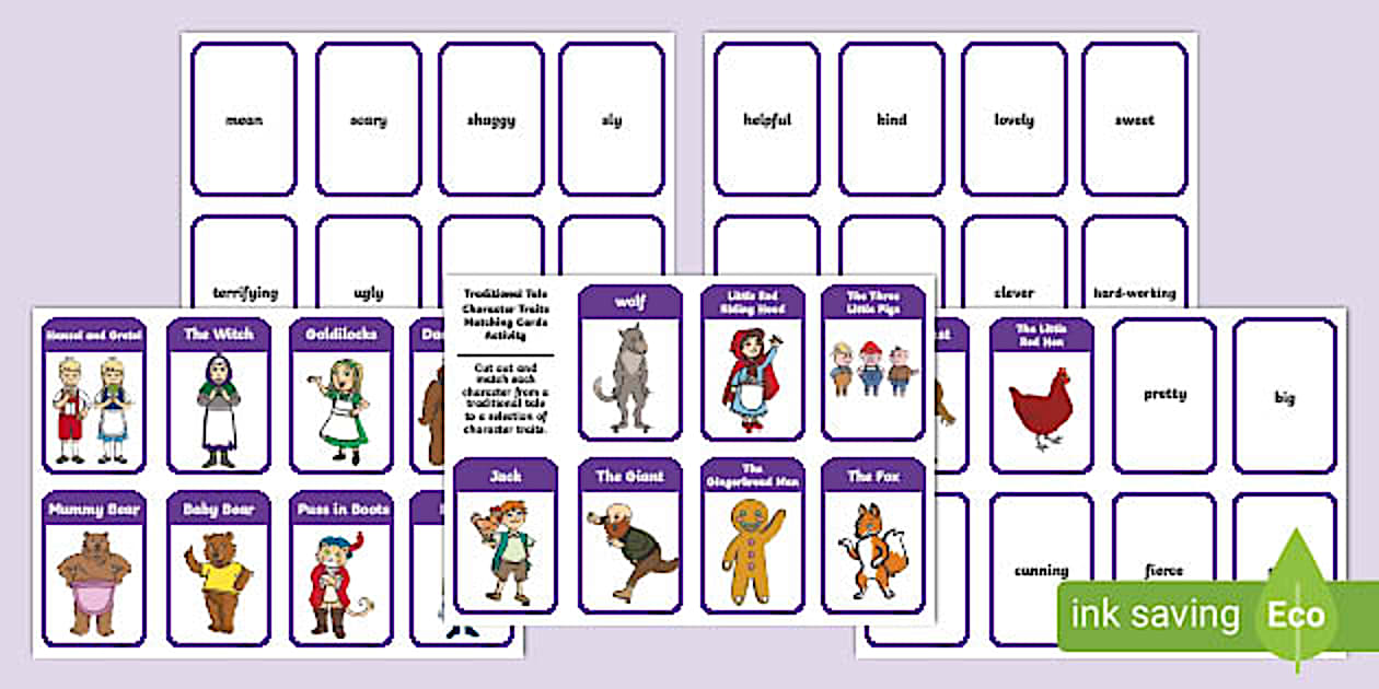 Lower Ability Traditional Tale Character Traits Matching Cards Activity