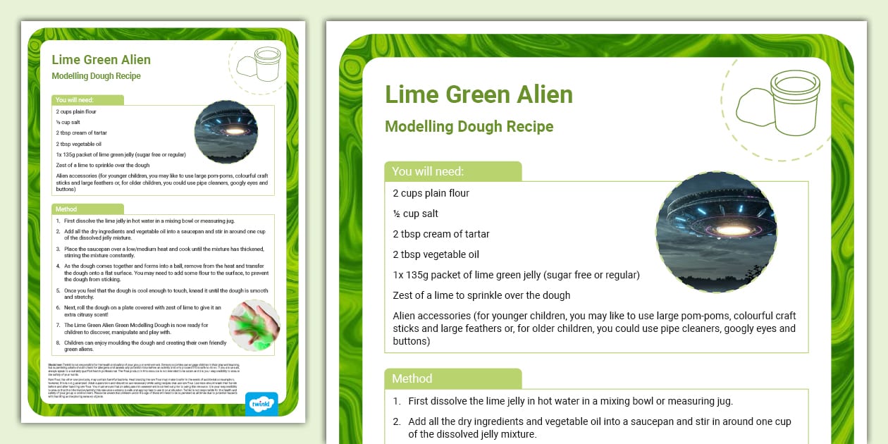 Lime Green Alien Modelling Dough Recipe (teacher made)