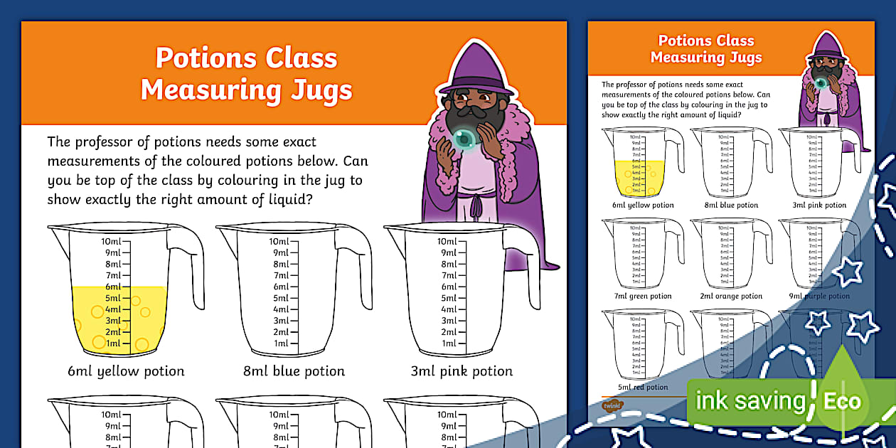 Potions Class Measuring Jugs (Ages 5 - 7) (teacher made)