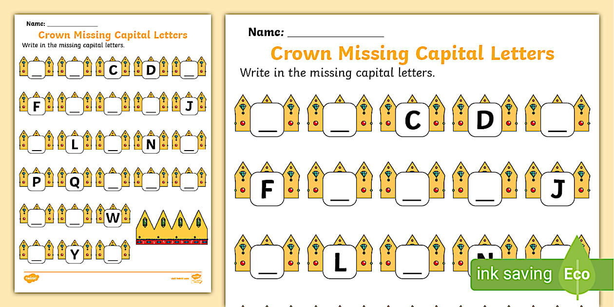 Crown Missing Capital Letters Worksheet | Twinkl | KS1