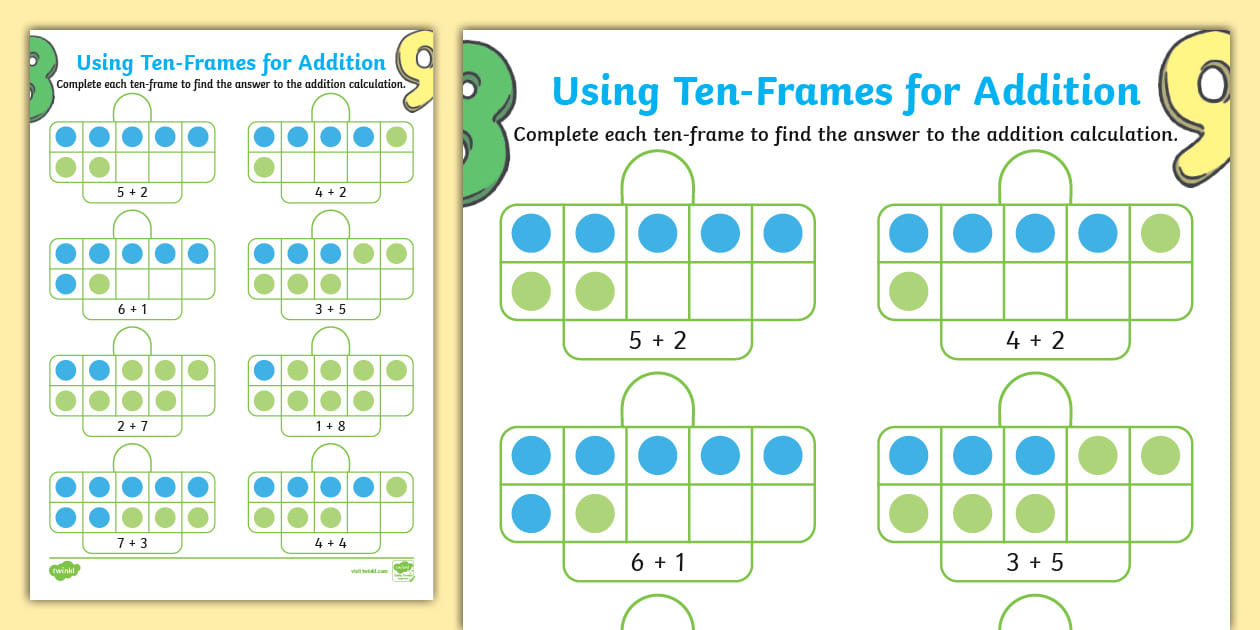Using Ten-Frames for Addition to 10 Activity Sheet - Twinkl