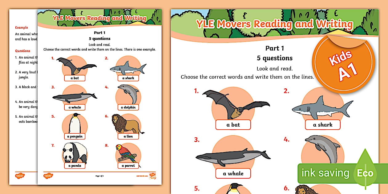 YLE Movers - Reading and Writing Part 1 - Practice Sheet (Exotic Animals) [A1]