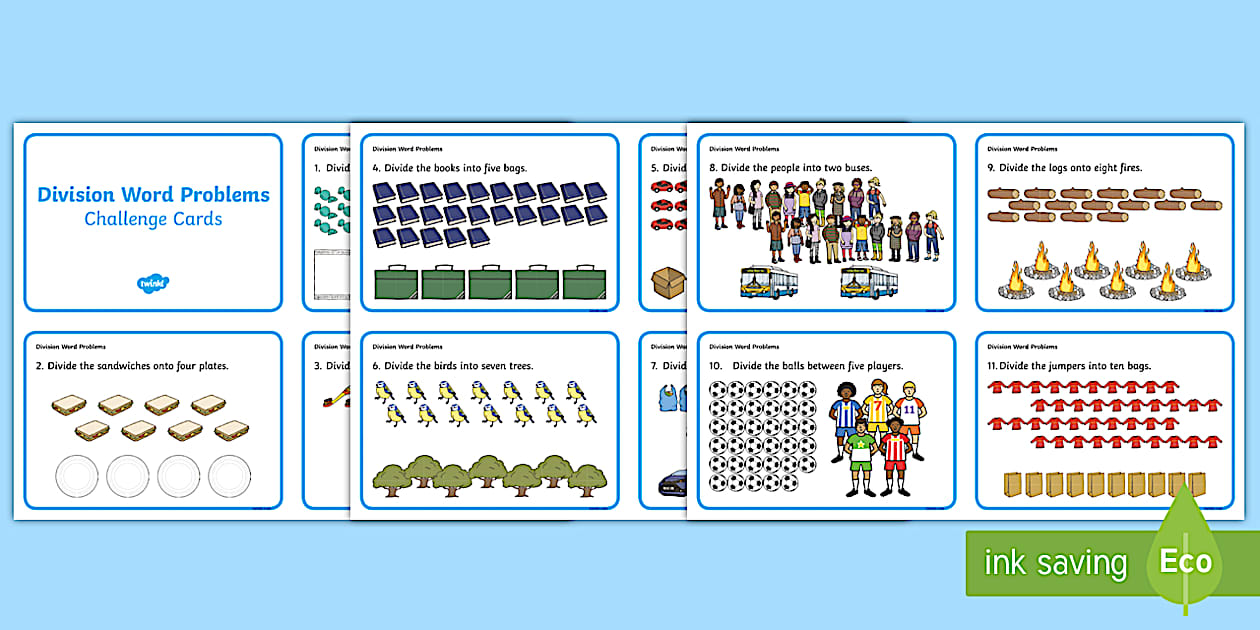 KS1 Division Sums Challenge Cards - Teaching Resource