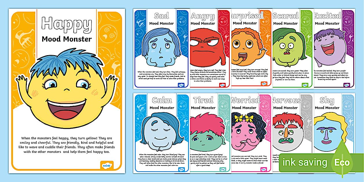 Black and White Mood Monsters Poster Set - Twinkl