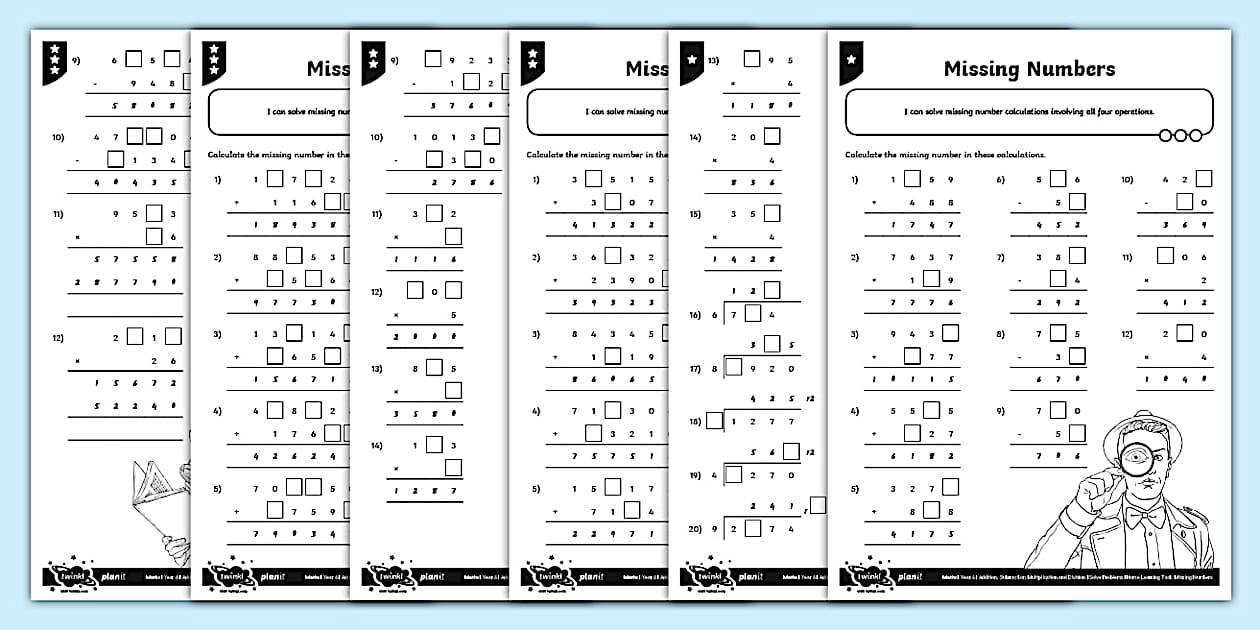 Addition, Subtraction, Multiplication and Division Missing Numbers
