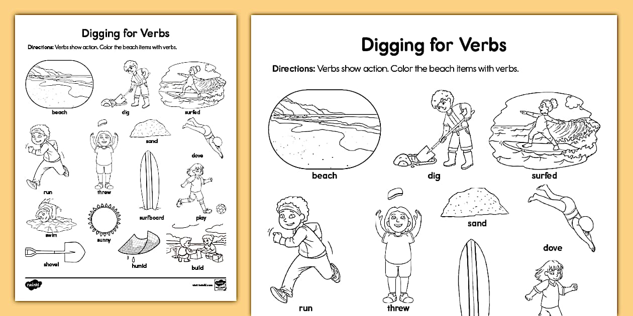 First Grade Digging for Verbs Worksheet (teacher made)