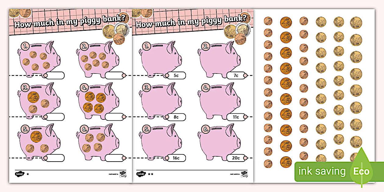 How Much Money Is in My Piggy Bank Differentiated Worksheets