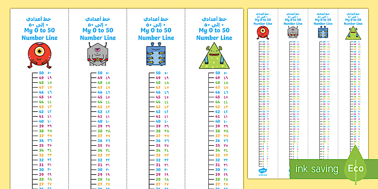 0-50 Number Line Arabic/English - Portrait 0-50 Number Line