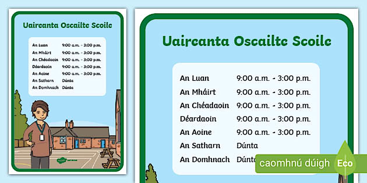 The School Aistear Timetable Role-Play Signs Gaeilge